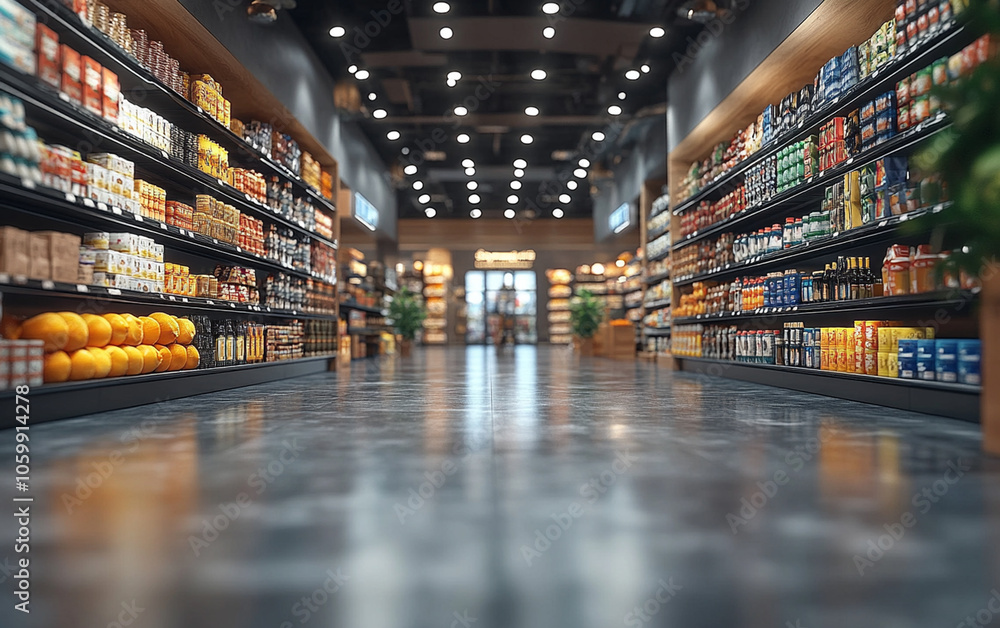 Blurry shopping shelves in supermarkets and department stores realistic ...