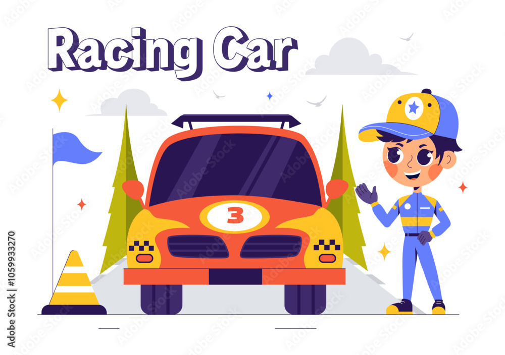 Vector Illustration of Formula Racing Sports Car Reaching the Finish ...