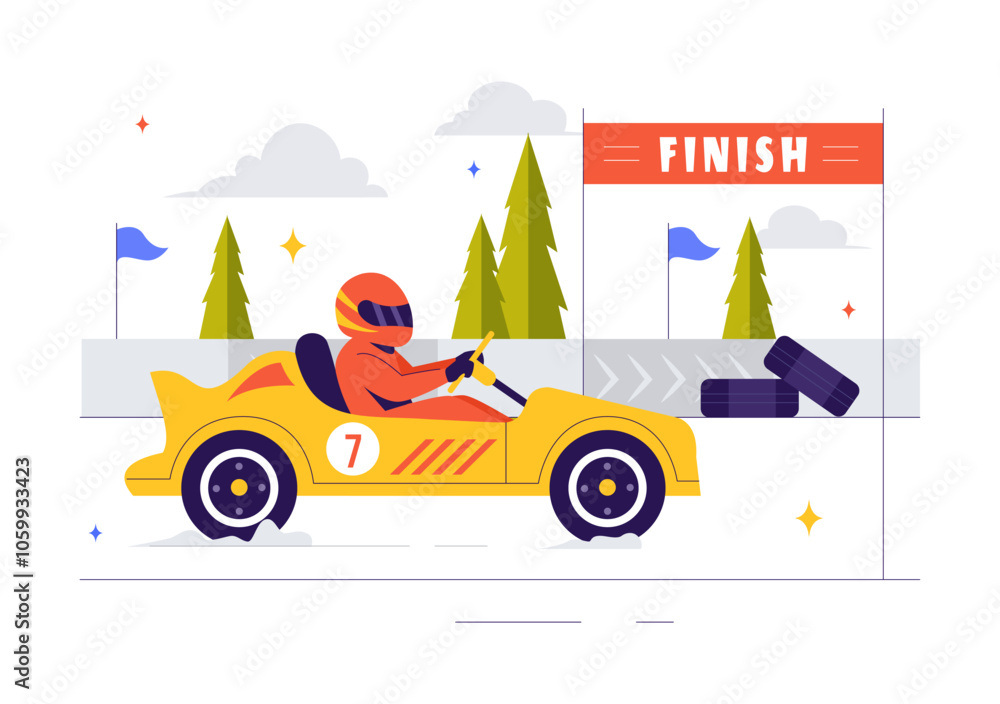 Vector Illustration of Formula Racing Sports Car Reaching the Finish ...