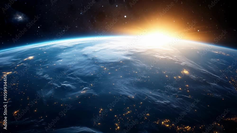 Planet earth 3D orbital animation with realistic geography surface and ...