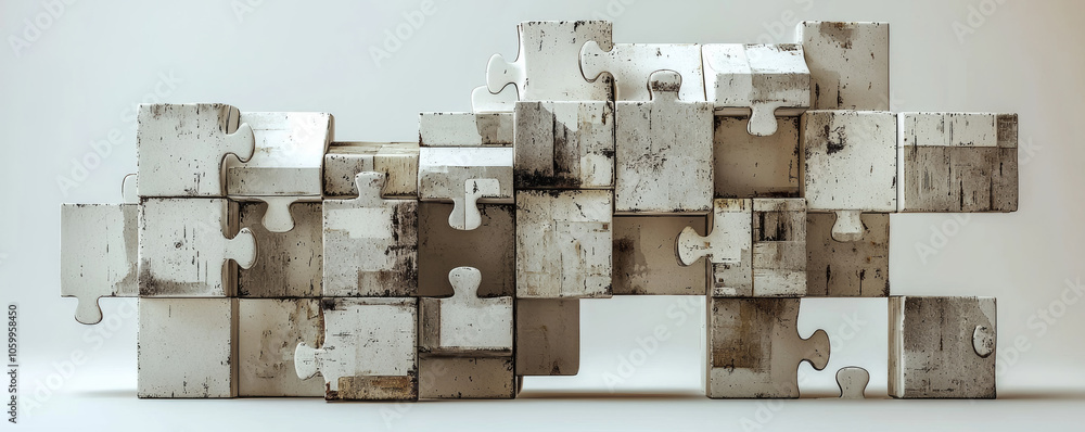 3D puzzle made of worn white pieces, showcasing unique design and ...