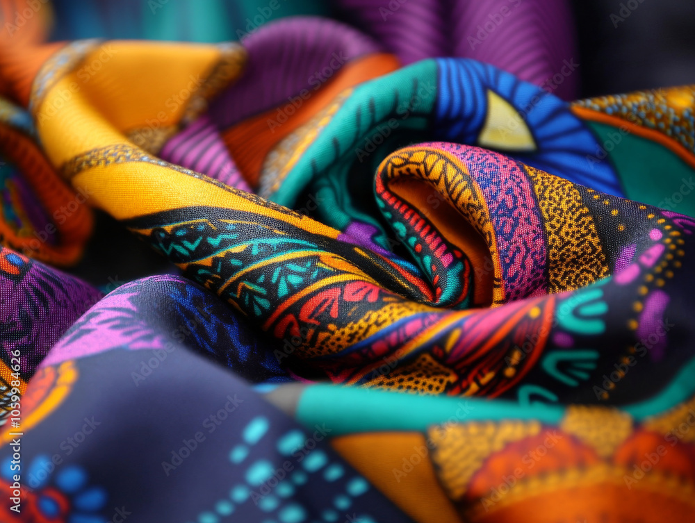 A close-up of African print fabric, showcasing the vibrant colors and ...