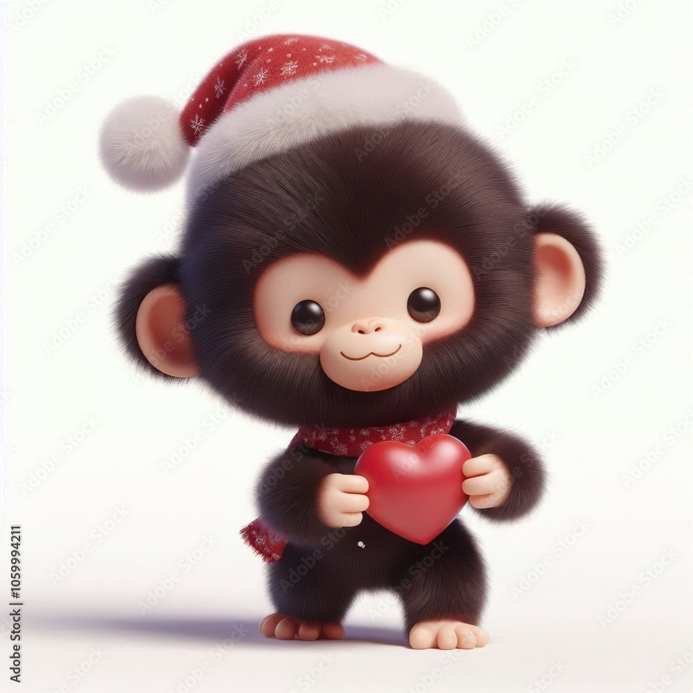 3d Cute fluffy christmas Chimpanzee doing mini heart pose, full body ...