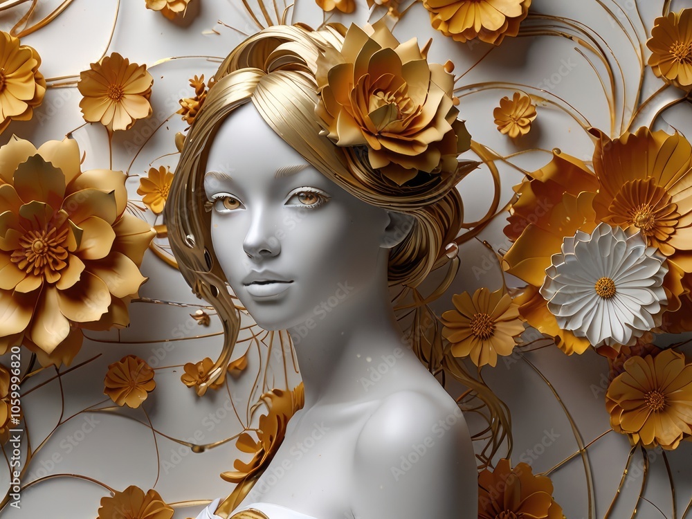 3d art wallpaper abstract of white floral cute girl decor, colorful ...