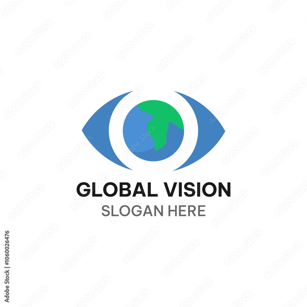 Global vision logo template in simple flat style. Eye ball and earth ...