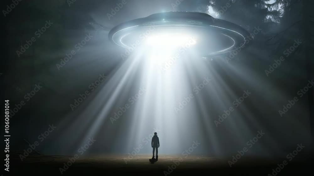video of Alien stand under the spotlight of a flying saucer Відео Stock ...