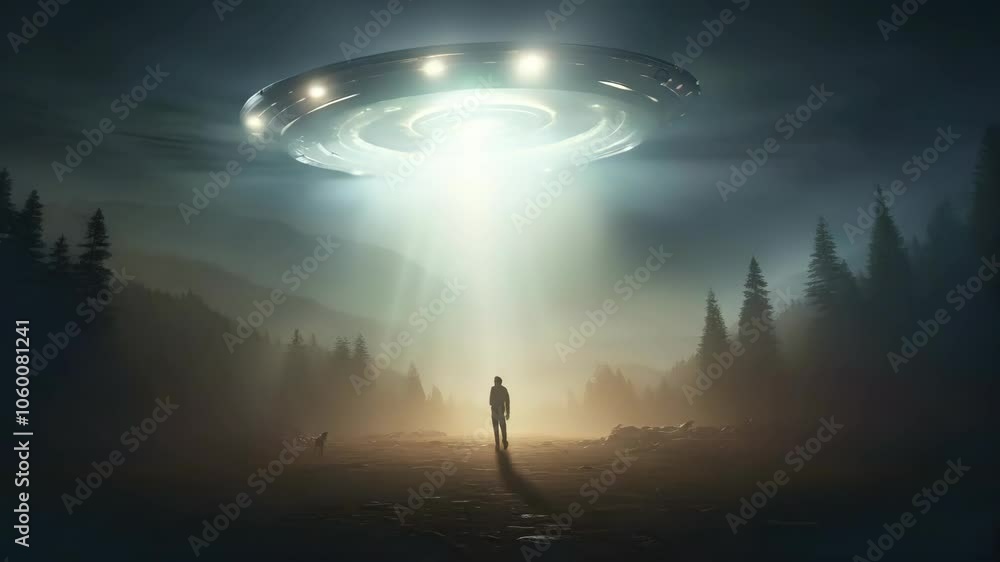 video of Alien stand under the spotlight of a flying saucer Відео Stock ...