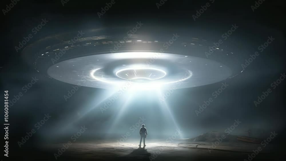 video of Alien stand under the spotlight of a flying saucer Відео Stock ...