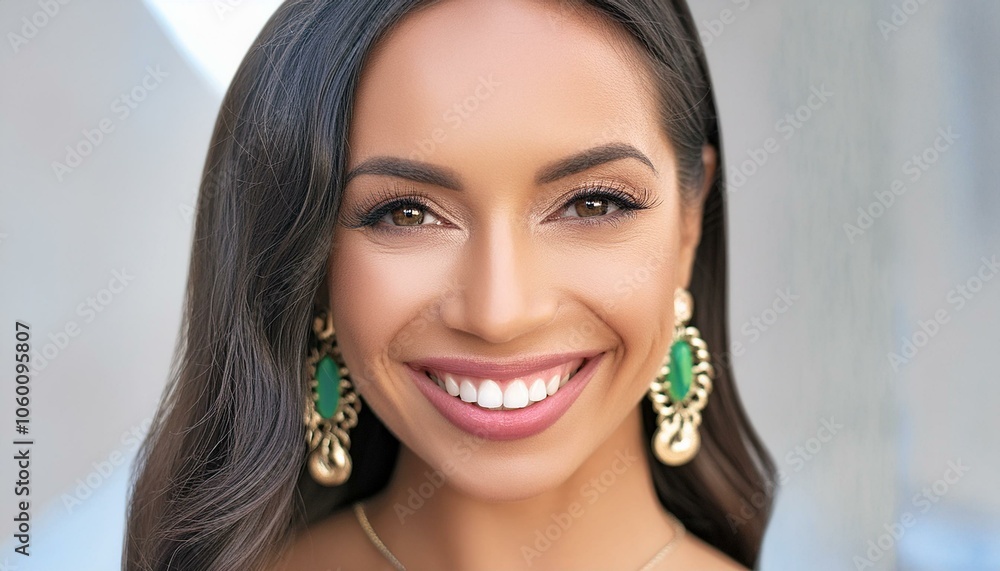 Female face with a black complexion, green eyes, full lips and ...