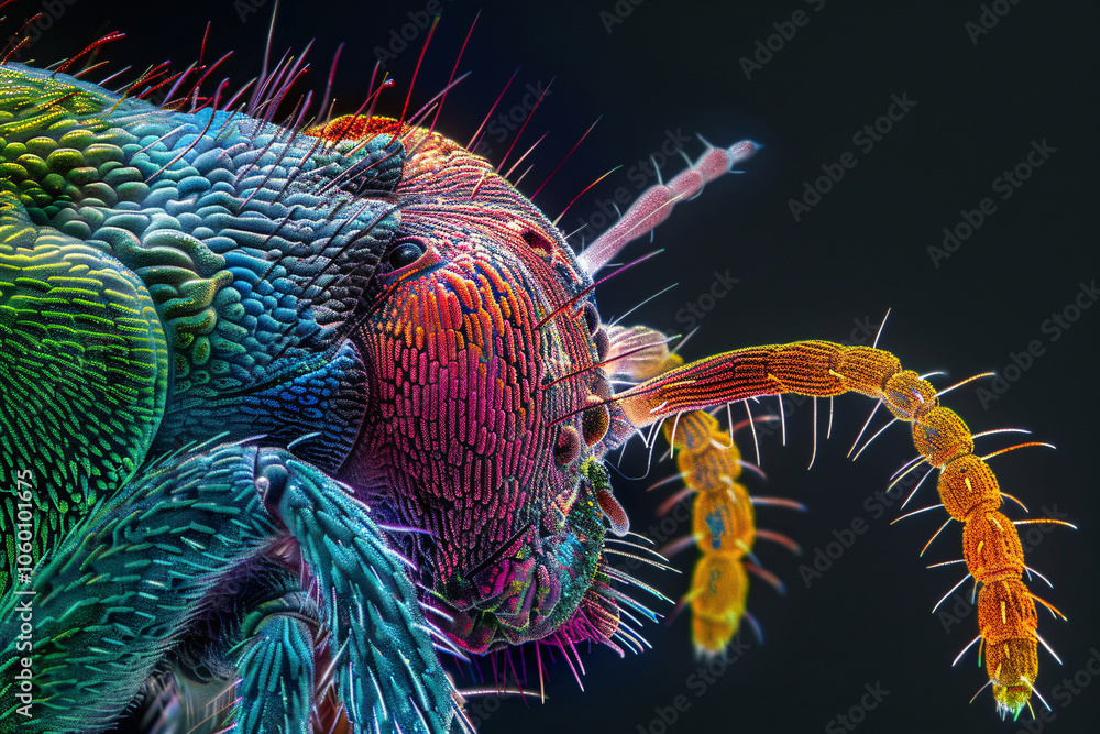 Extreme macro photograph of an insect's head and segmented antennae ...