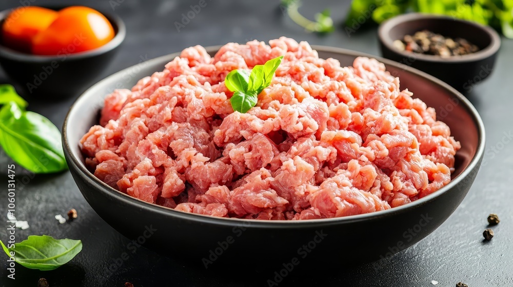 Highres macro of minced meat texture with natural fat distribution, raw ...