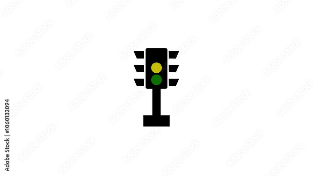 Yellow warning traffic signal icons on a street sign. A traffic control ...