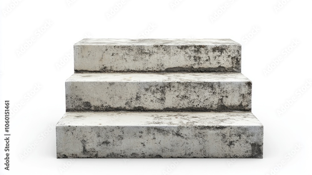 Wide industrial staircase made of concrete, isolated on white. Emphasis ...
