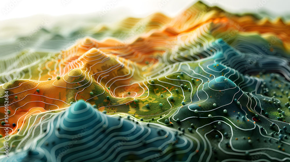 GIS geodata mapping concept featuring a detailed, layered terrain model ...