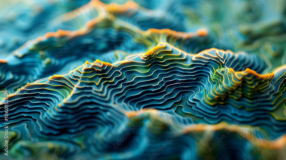 GIS geodata mapping concept featuring a detailed, layered terrain model ...