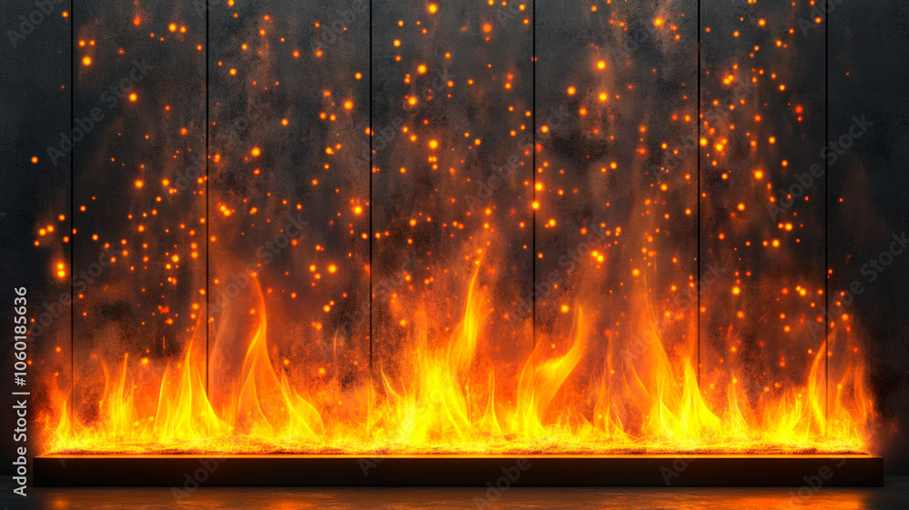 Abstract background with orange and yellow fire flames. Glowing sparks ...