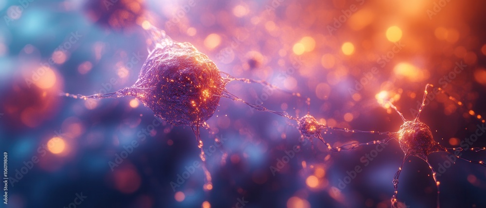 Colorful abstract representation of neurons and synapses in a digital ...