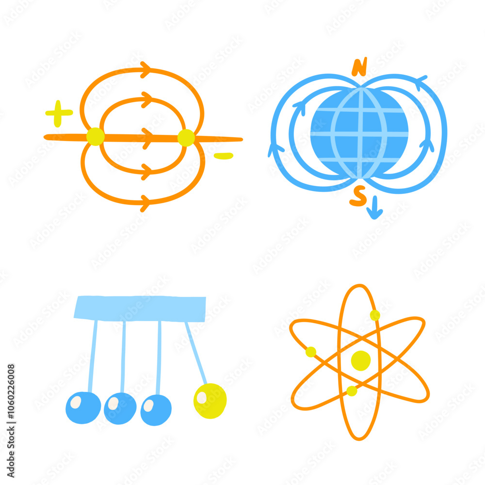 Cute science theme composition, postcard with funny hand drawn doodle ...