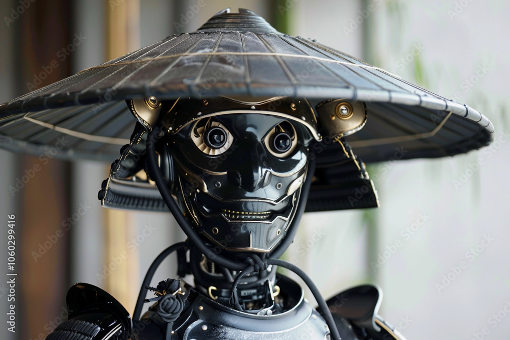 Japanese ninja warrior dressed in samurai clothes holding a sharp sword ...