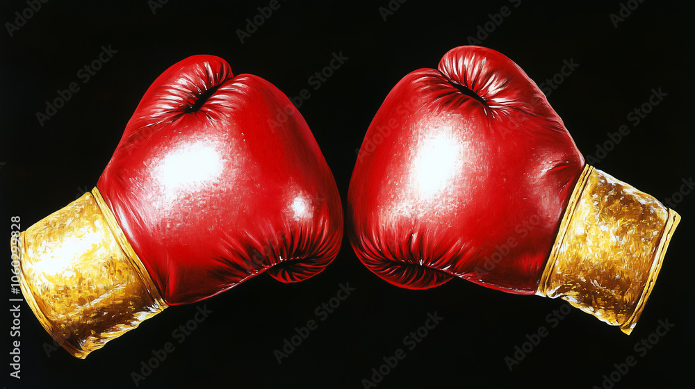 Red boxing gloves with golden trim embody the spirit of competition and ...