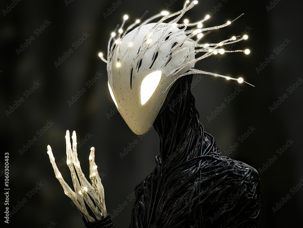 Elegant humanoid alien with slender build, long fingers, and glowing ...