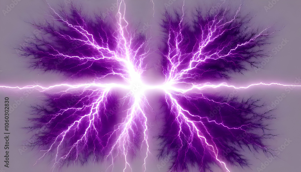Purple Lightning bolt strike set. Isolated white background. Zeus, God ...