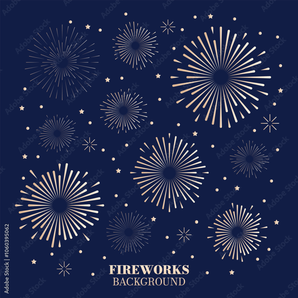 Fireworks background with gold bursts on dark blue. Festive fireworks ...