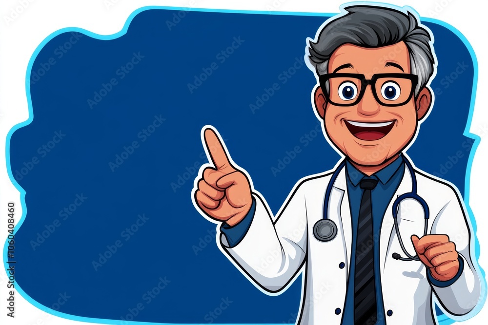 a 2D cartoon illustration of a doctor showing an X-ray image explaining ...