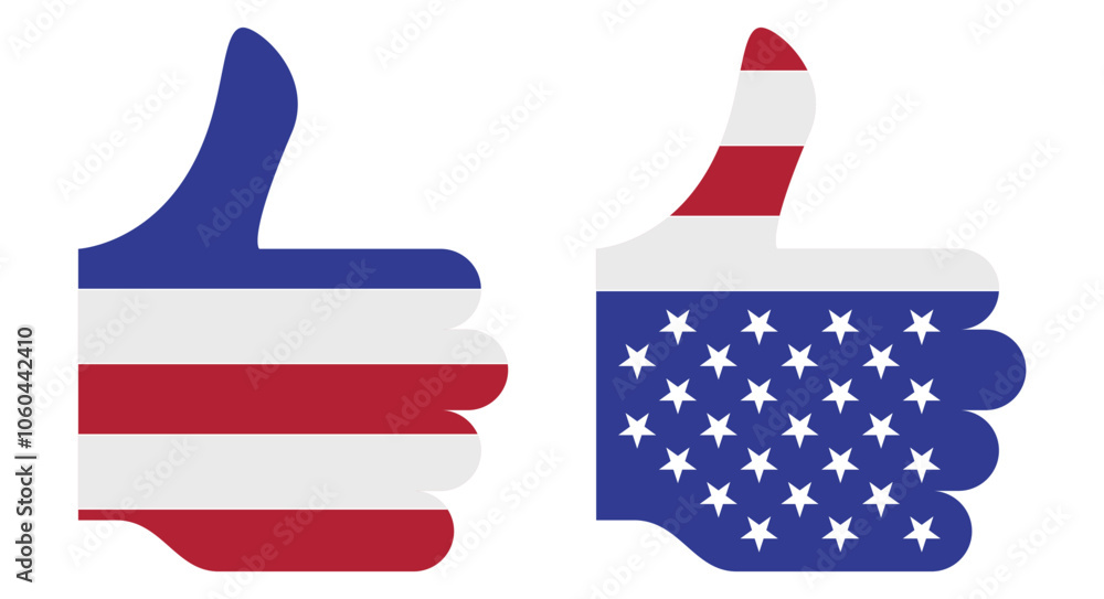 Thumbs up in the colors of the American flag. American elections. Flat ...