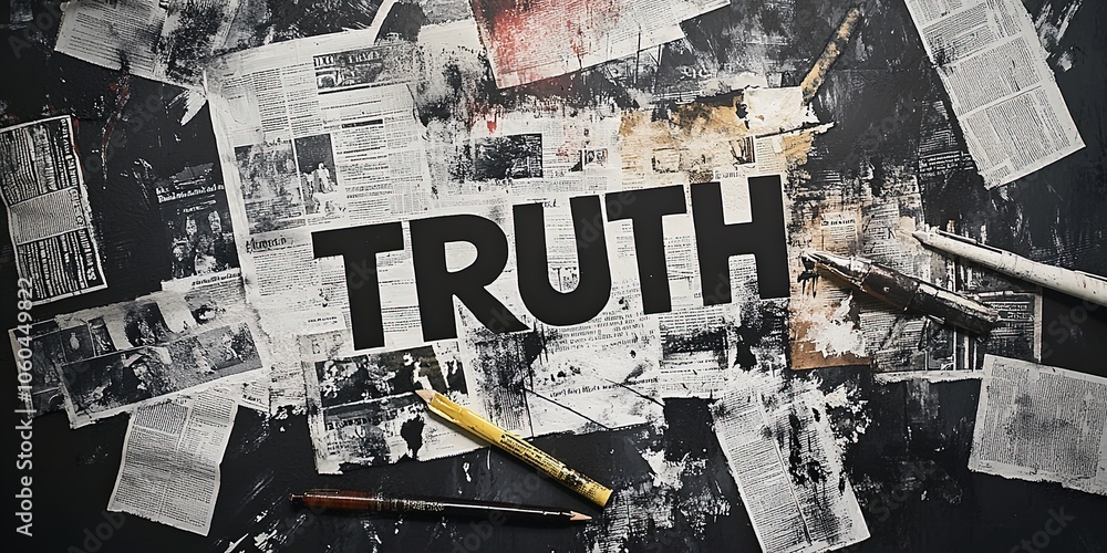 Truth in typography dominates the journalism collage. Newspaper and ...