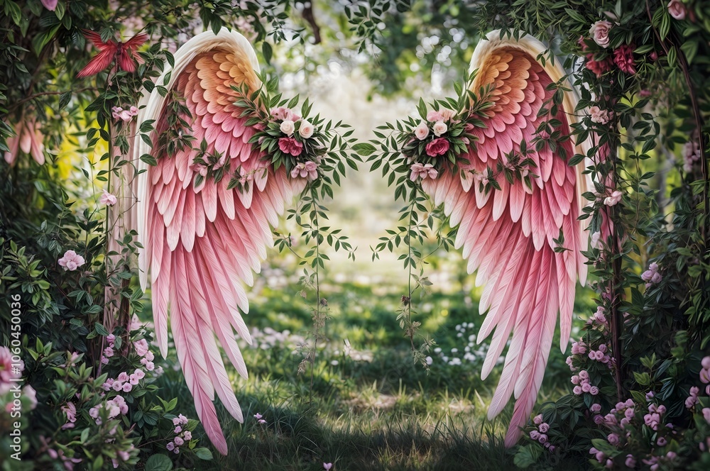 Dreamy Angel Wings in Enchanted Forest: Mystical Fairytale Backdrop ...