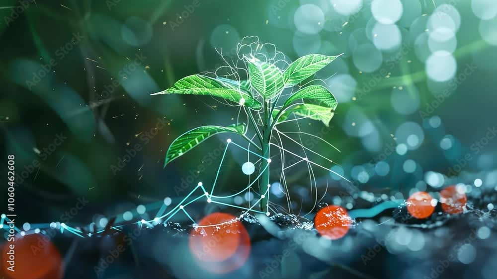 Green Tech Sprout: A vibrant young plant thrives, its growth visualized ...