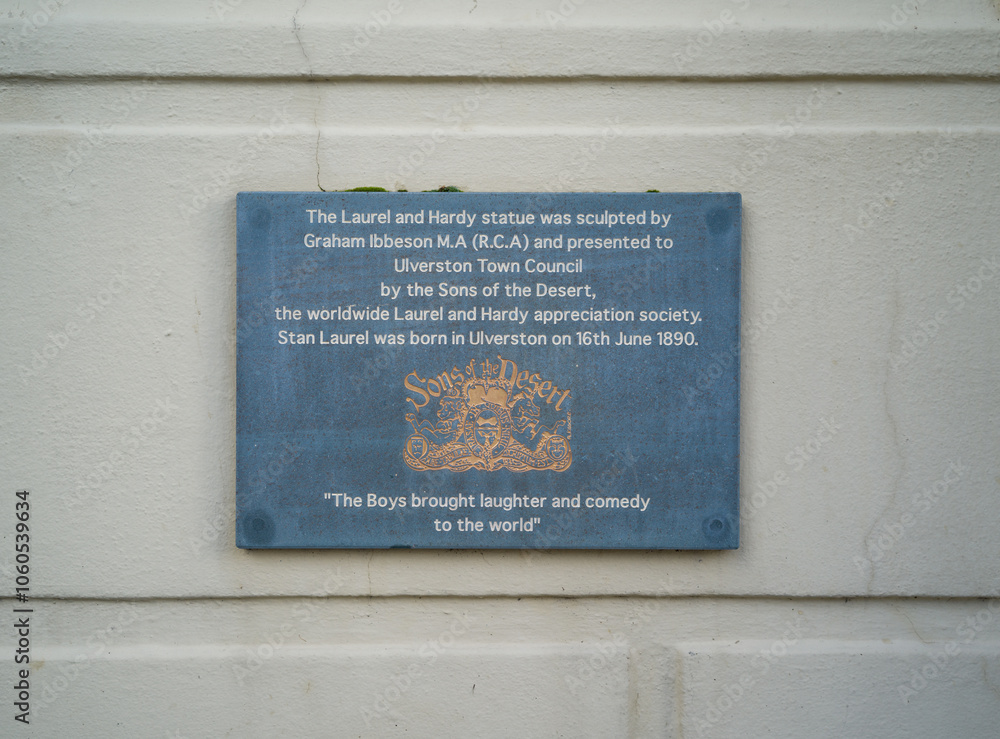 Ulverston, United Kingdom, 19th October 2024, sculpture of Stan Laurel ...