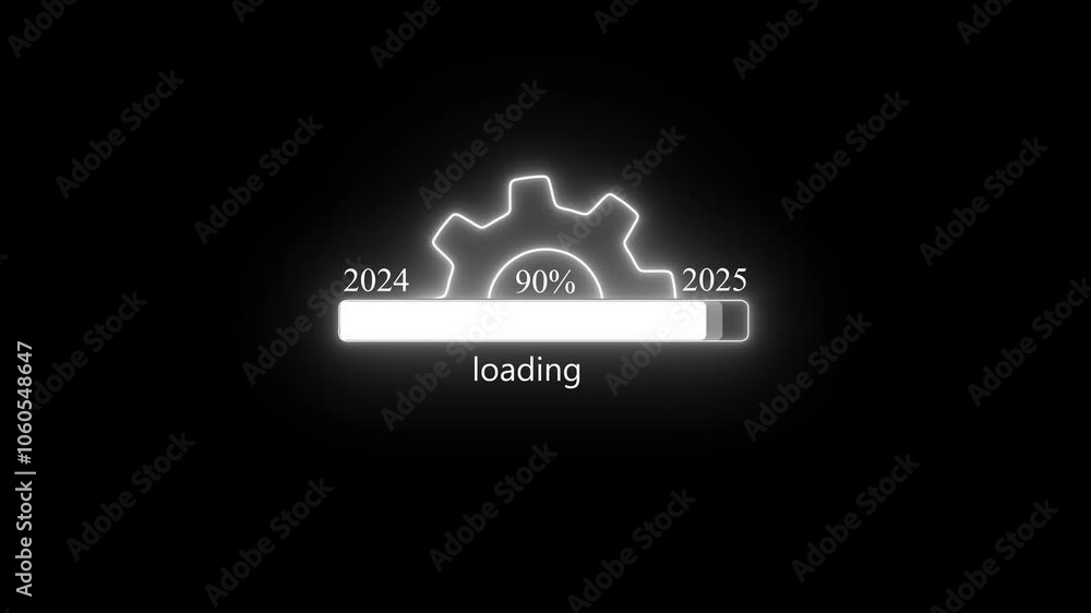 2025 happy new year gear setting system loading animation. New year ...