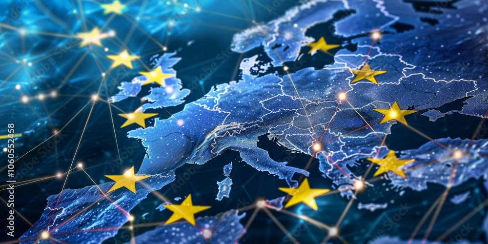 Europe Map with Star Markers Indicating Major Cities and Landmarks ...