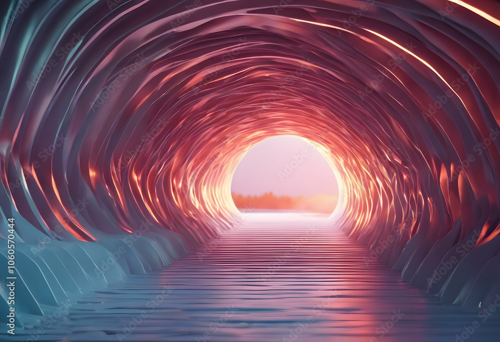 Fantastic organic tunnel with wave details, 3d rendering. A surreal ...