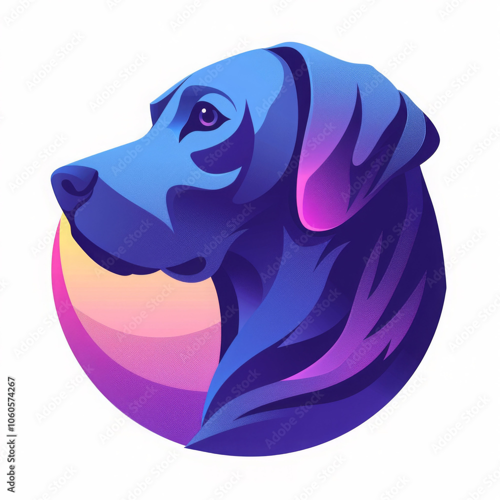 vibrant and artistic logo featuring dogs profile in shades of blue and ...