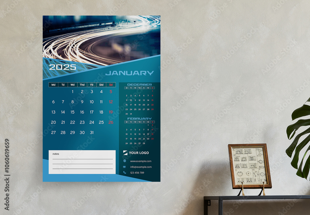 20241102_Batch38_Wall Calendar 2025 with Blue Accents Stock Template ...