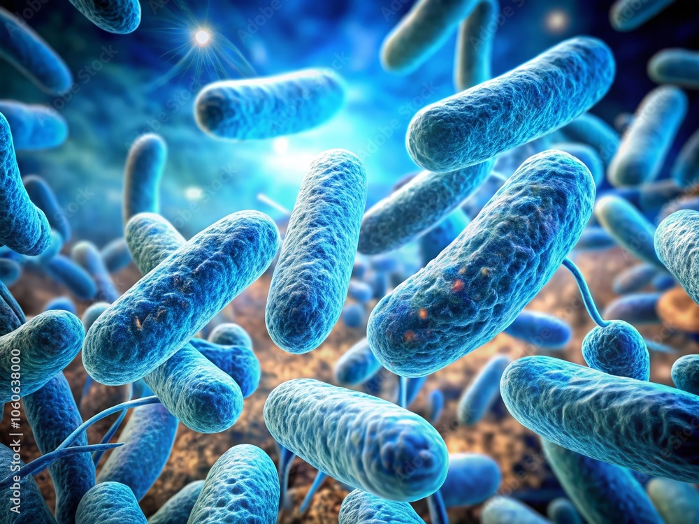 Microscopic blue bacteria illustration of Legionella pneumophila ...