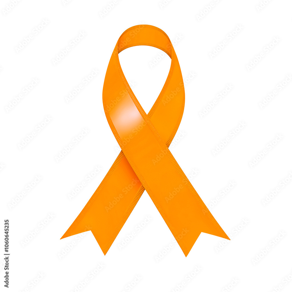 Orange ribbon over a transparent background. Symbol of leukemia, kidney ...
