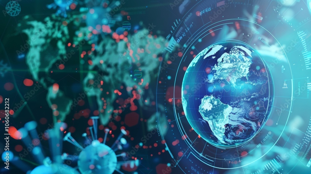 Futuristic interface analyzing coronavirus spreading data with world ...