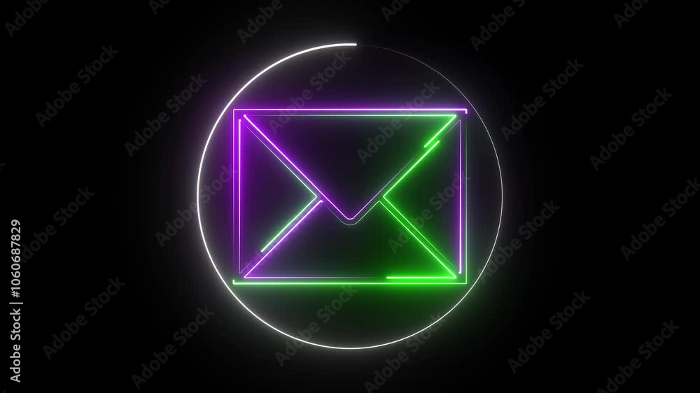 The neon shine email icon glows in vibrant shades of blue and pink ...