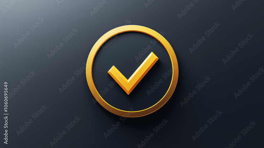 golden checkmark icon in circular design on soft grey background ...