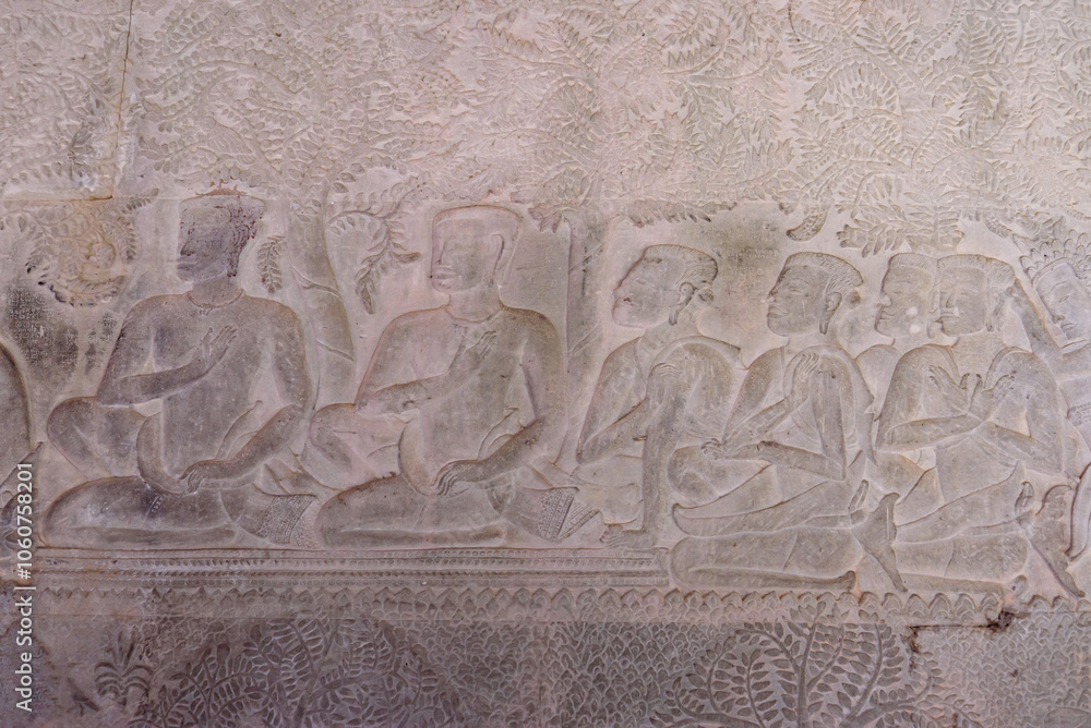 Bas relief sculpture of King Suryavarman II, southern gallery, Angkor ...
