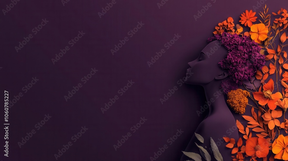 Abstract hormonal symbols blending with floral designs, highlighting ...