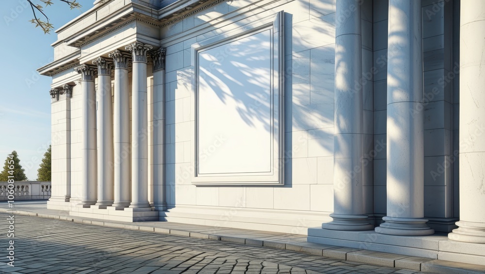 Classical architecture, grand columns, white marble facade, sunlit ...