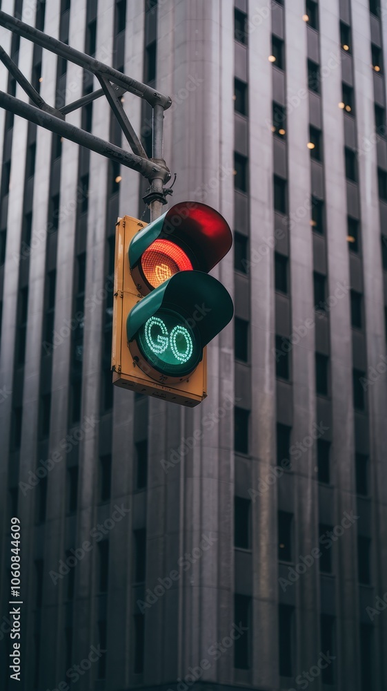Traffic Light Showing Red "STOP" Signal on Urban Building Stock ...