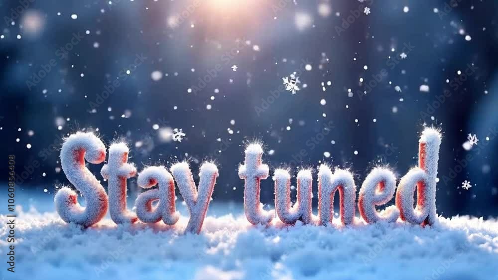 please wait text effect with snow falling in a blurred winter ...