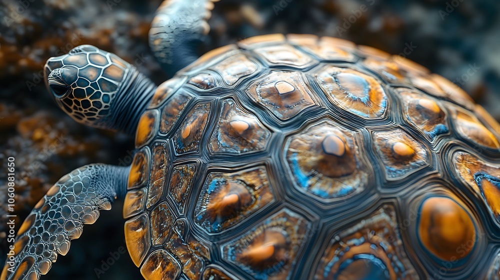 Intricate Sea Turtle Shell: Close-up view of a turtle's shell ...