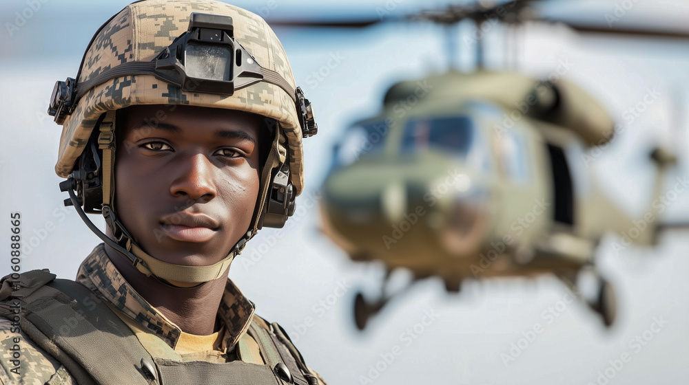 African American man commando in full tactical gear and helmet and body ...